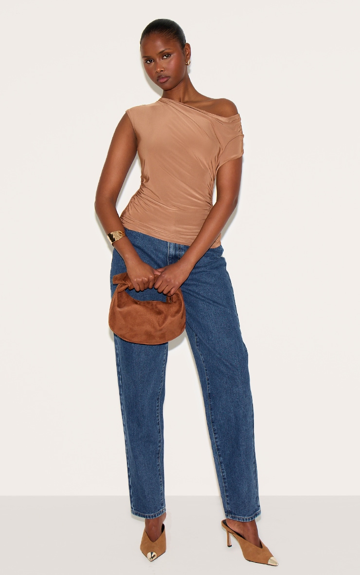 Tan Double Layer Backless Asymmetric Long Top | Tops | PLT