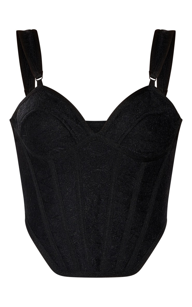 Black Bandage Lace Overlay Dip Hem Bust Cup Corset | PrettyLittleThing KSA