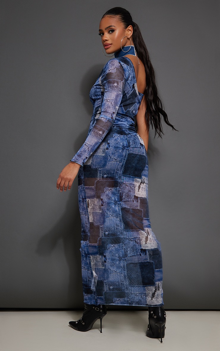 Blue Denim Patchwork One Shoulder Cut Out Dress | PrettyLittleThing USA