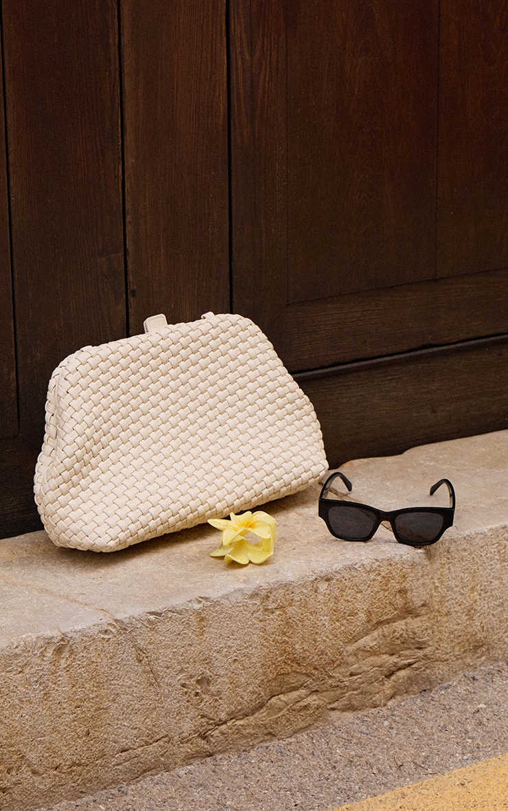 Cream Oversized Hand Weave Clutch Bag | Accessories | PrettyLittleThing USA