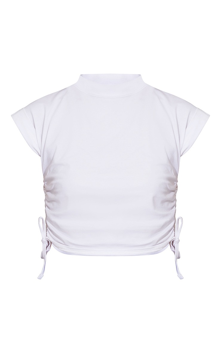 White Cotton Folded Sleeve Ruched Side Crop Top | Tops ...