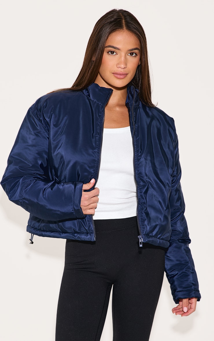 Navy Cropped Puffer Jacket | Outerwear | PrettyLittleThing AUS