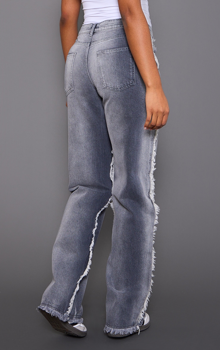 Washed Grey Frayed Edge Wide Leg Jeans | Denim | PrettyLittleThing USA