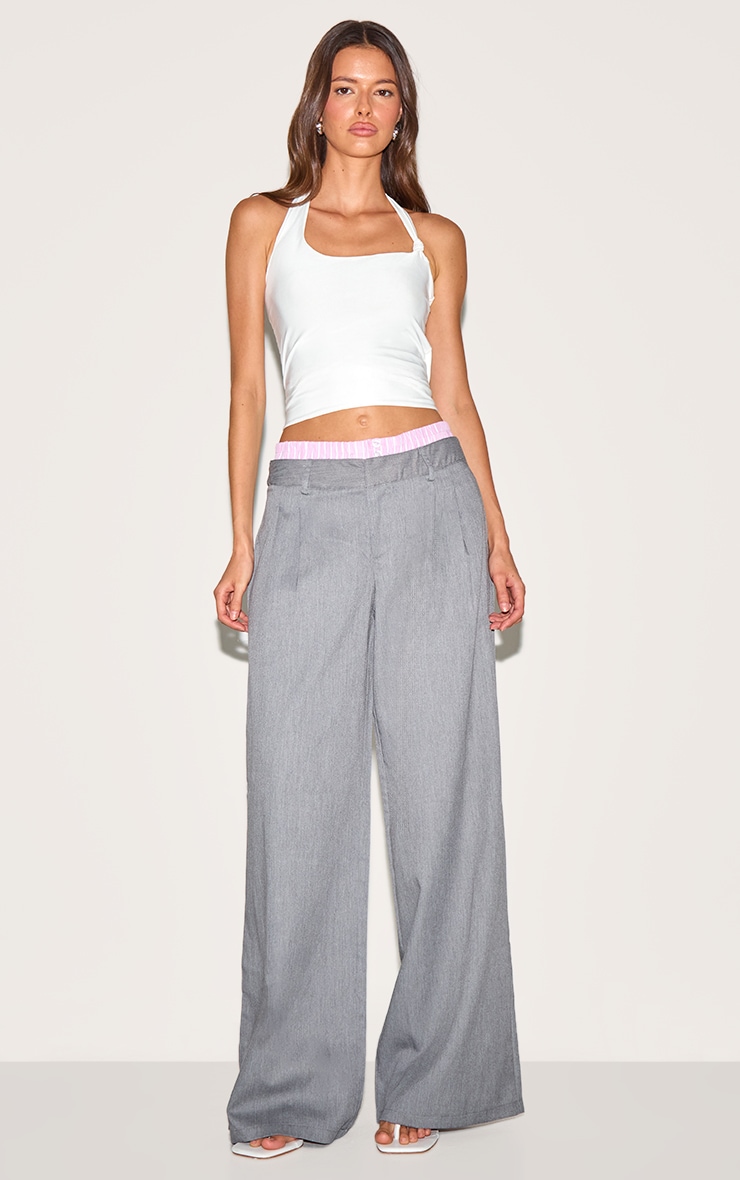 Grey Contrast Stripe Boxer Straight Leg Trouser | Bottoms | PLT