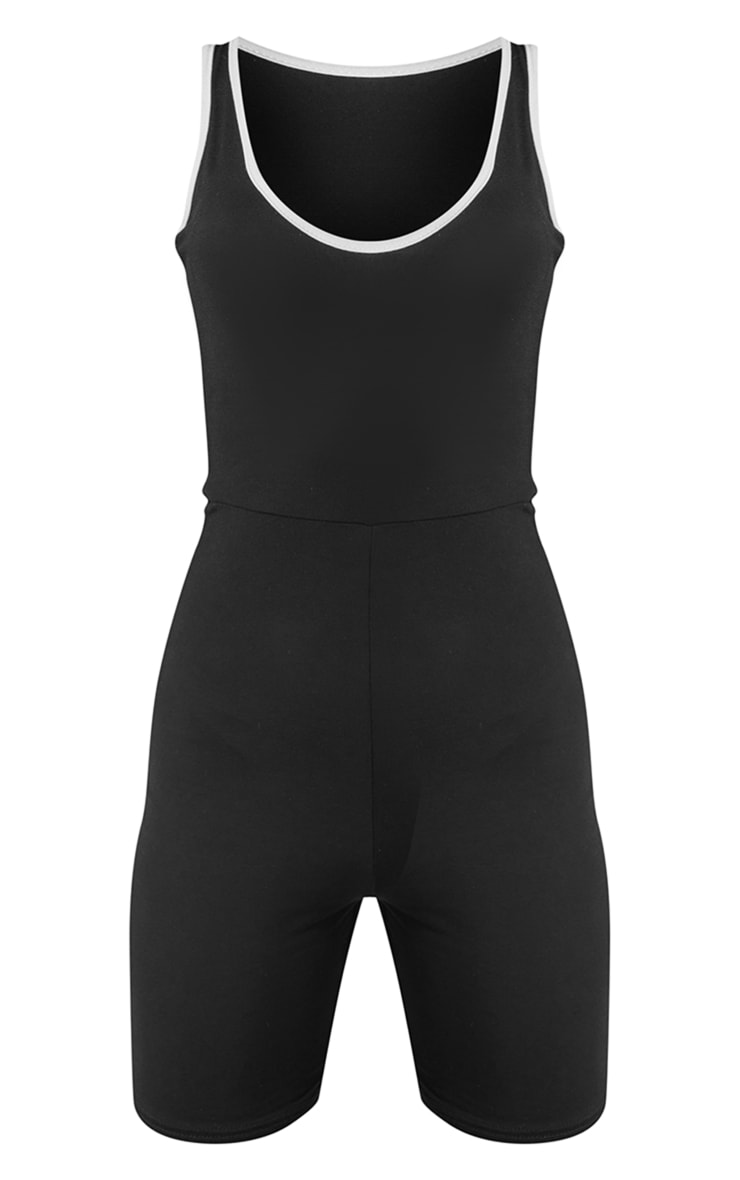 Black Contrast Binding Jersey Unitard | PrettyLittleThing AUS