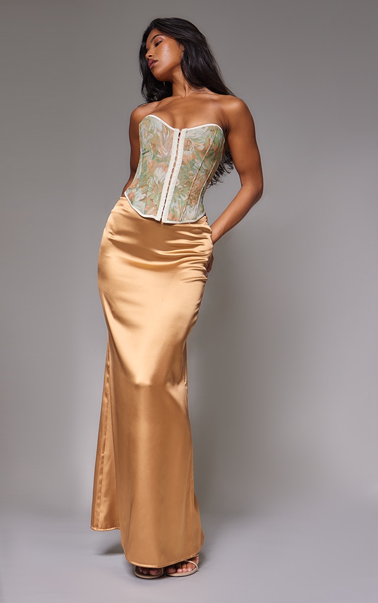 Green Contrast Binding Jacquard Hook & Eye Corset | Tops ...