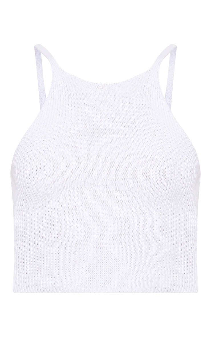 White Racer Neck Knitted Vest Top | Knitwear | PrettyLittleThing