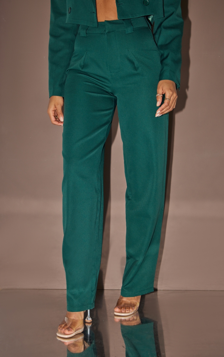 Forest Green High Waist Straight Leg Trousers | PrettyLittleThing USA