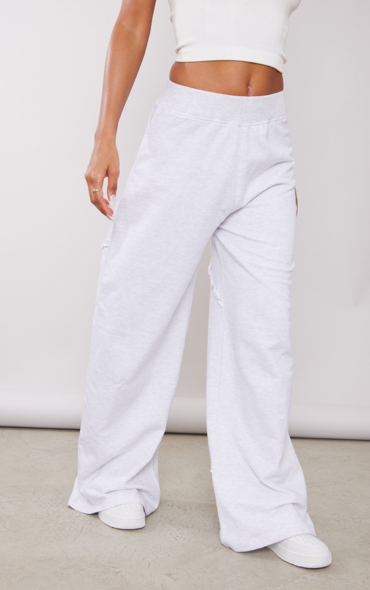 Ash Grey Motorcycle Printed Bum Wide Leg Joggers | PrettyLittleThing