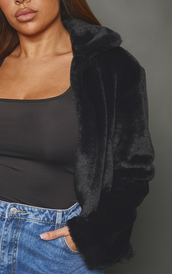 Plus Black Cropped Faux Fur Jacket | Plus Size | PLT USA