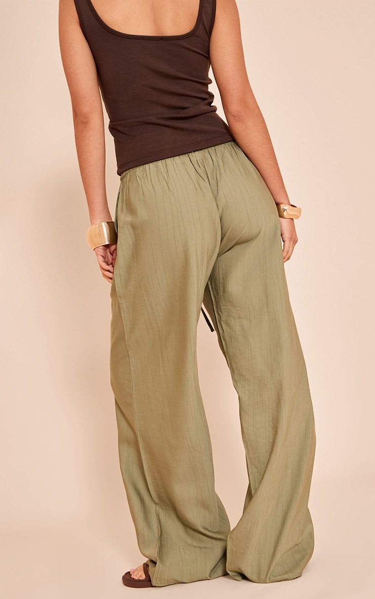 Sage Textured Wide Leg Draw String Trousers | Bottoms | PLT