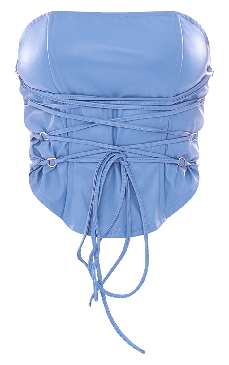 Corset en similicuir bleu acier à lanières | PrettyLittleThing FR