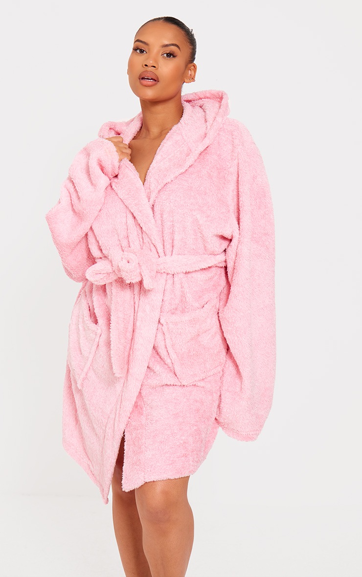 PRETTYLITTLETHING Plus Pink Fluffy Dressing Gown | Plus Size | PLT