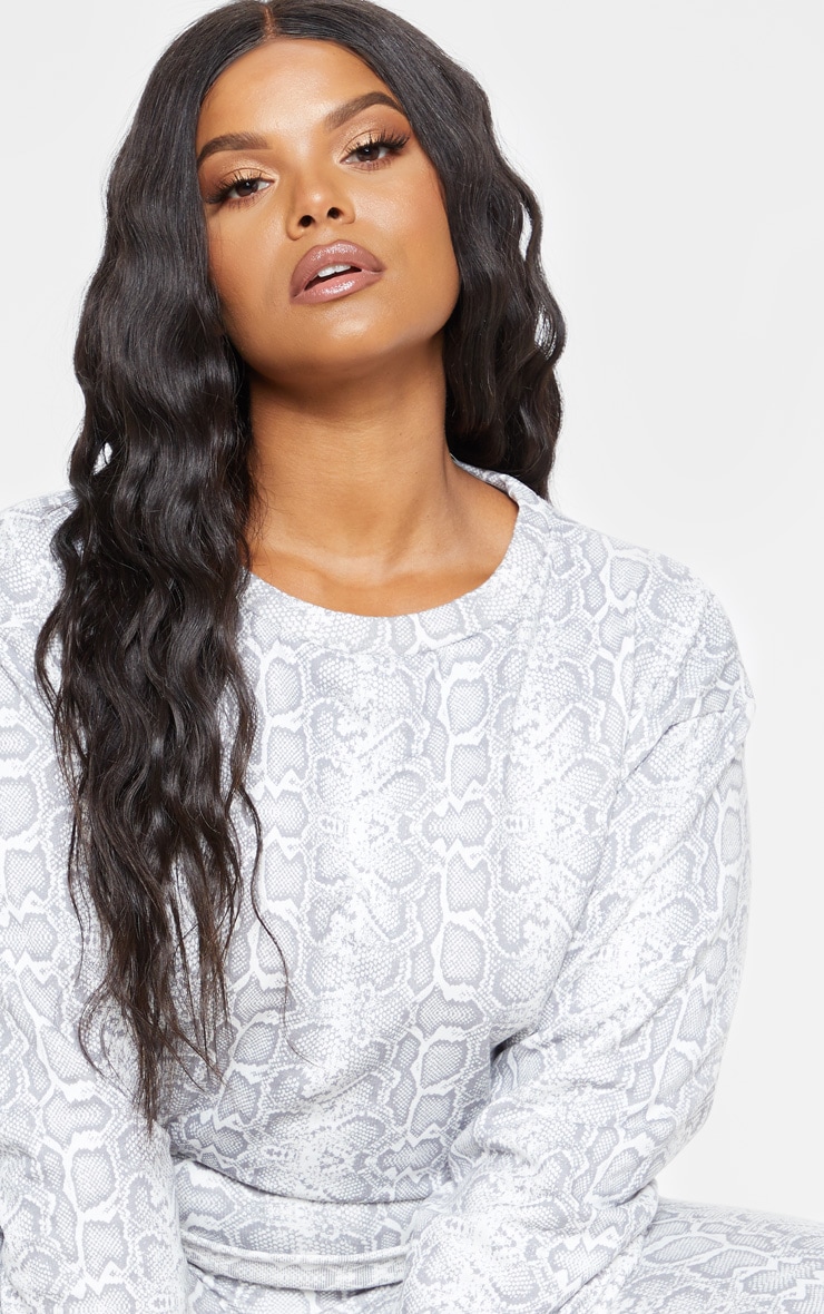 Plus Grey Snakeskin Sweater | Plus Size | PrettyLittleThing