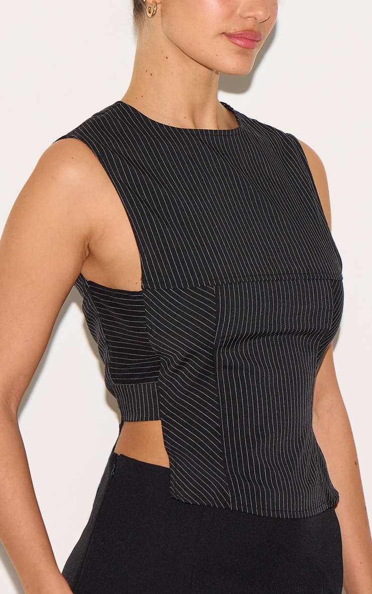 Black Pinstripe Fitted Top | Tops | PLT USA