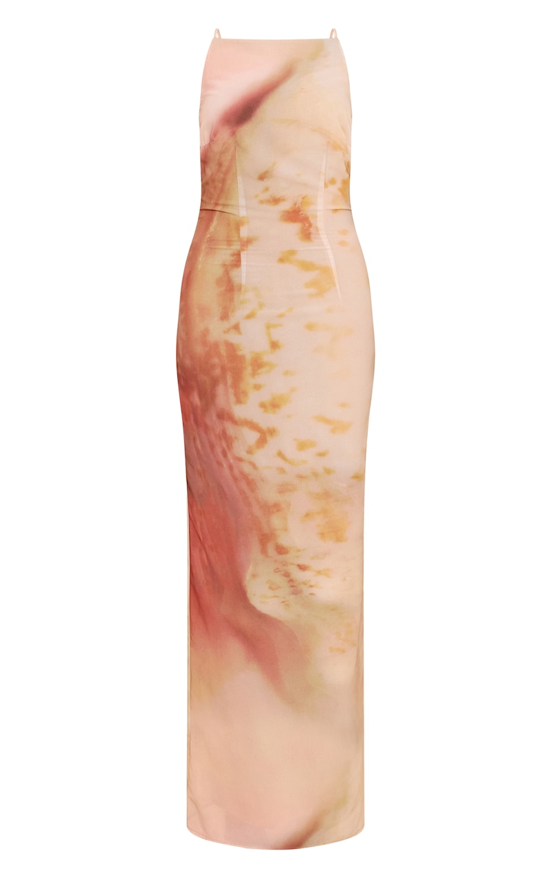 Natural Abstract Printed Chiffon Maxi Dress | Dresses | PLT