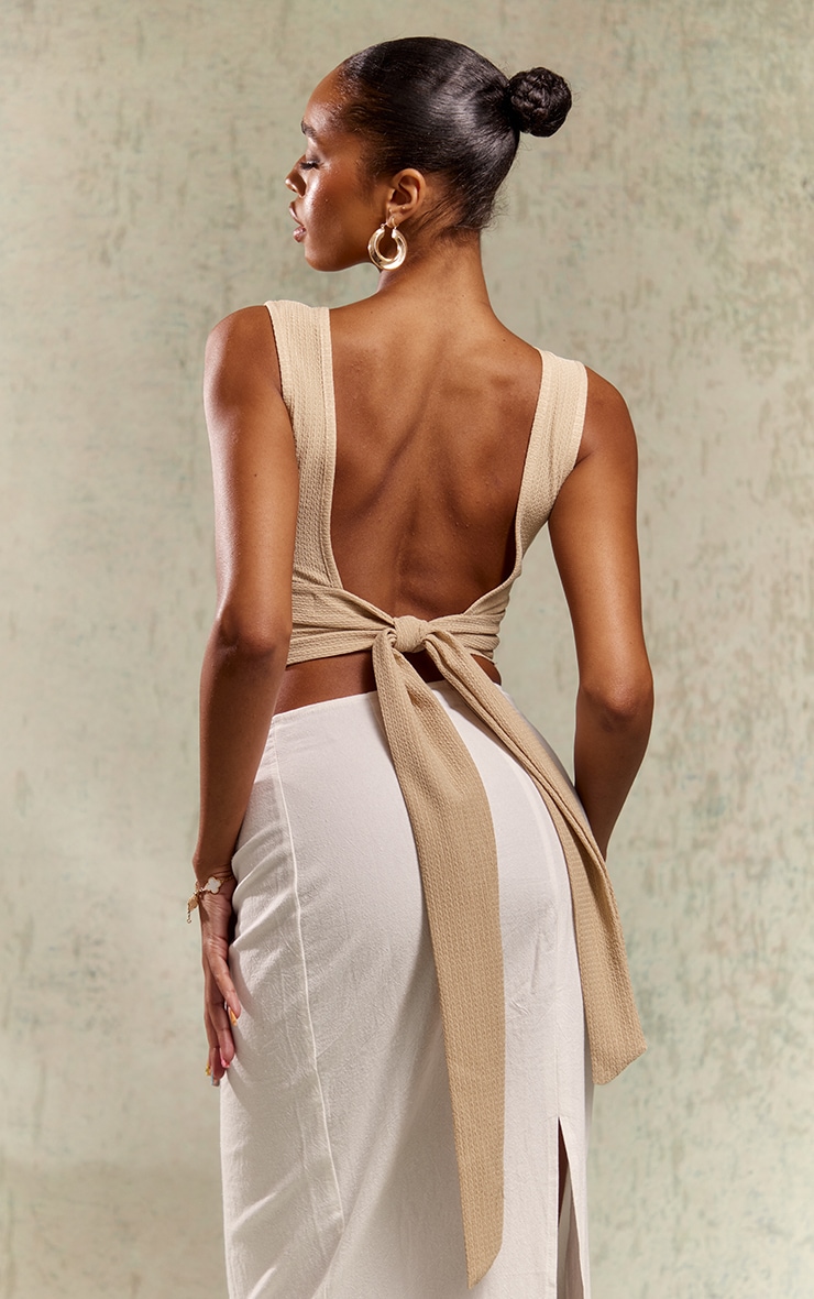 Stone Textured Tie Back Crop Top | Tops | PrettyLittleThing CA