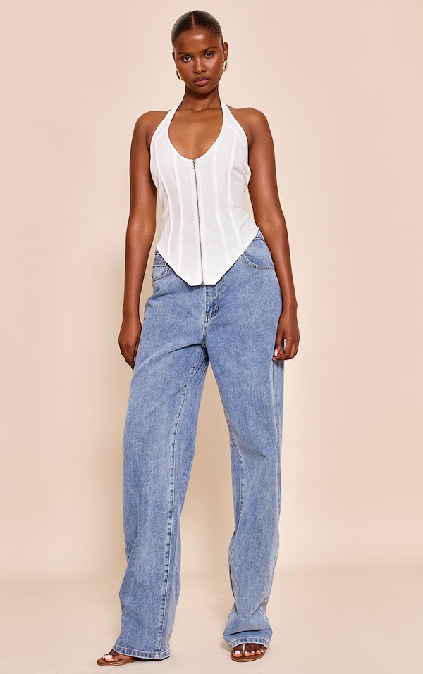 White Boned Dip Hem Corset | Tops | PLT