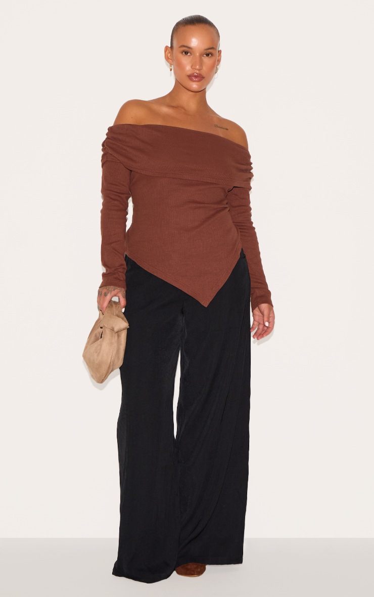 Plus Chocolate Fold Over Dip Hem Top | Plus Size | PrettyLittleThing USA