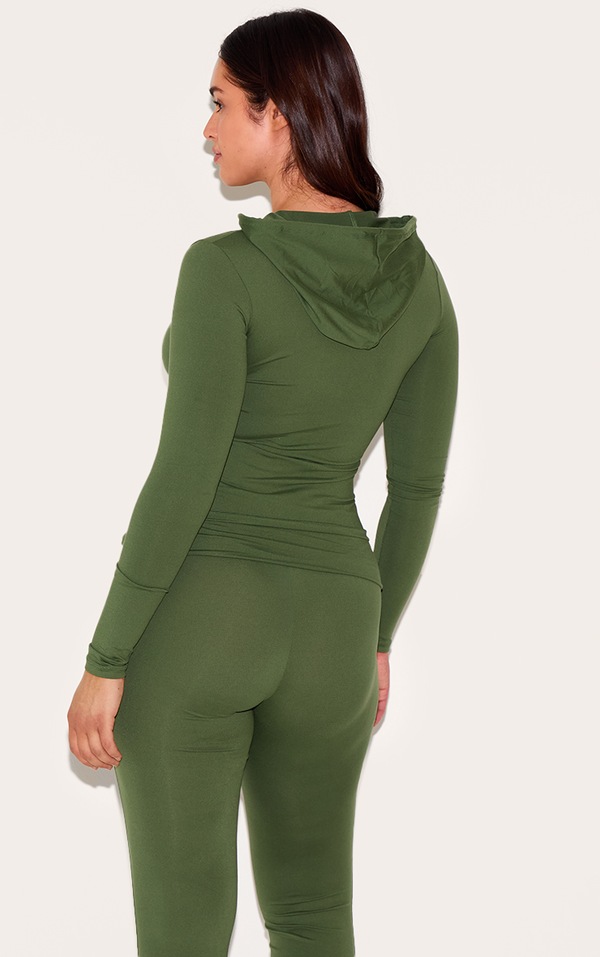 Shape Khaki Sculpted Zip Through Hoodie | Shape | PrettyLittleThing AUS