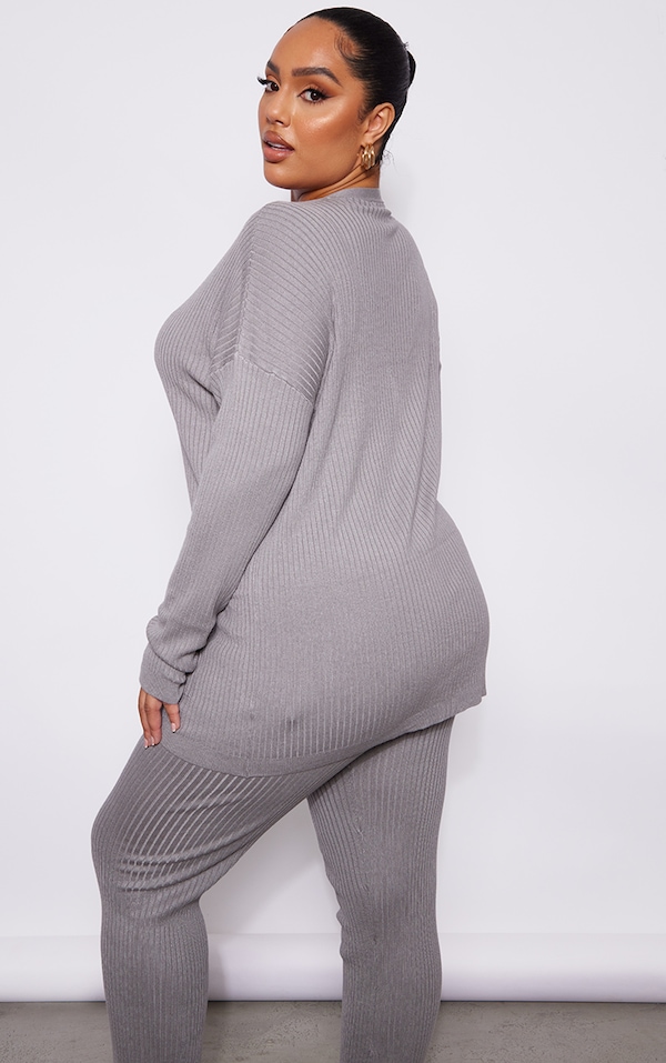Plus Grey Rib Knit Button Longline Cradigan | Plus Size ...