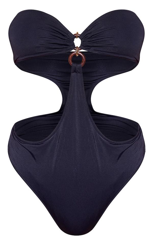 Black Ring Detail Bandeau Cut Out Swimsuit Swimwear Prettylittlething Usa