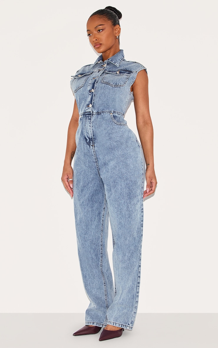 Shape Acid Blue Wash Rigid Denim Jumpsuit Shape Prettylittlething