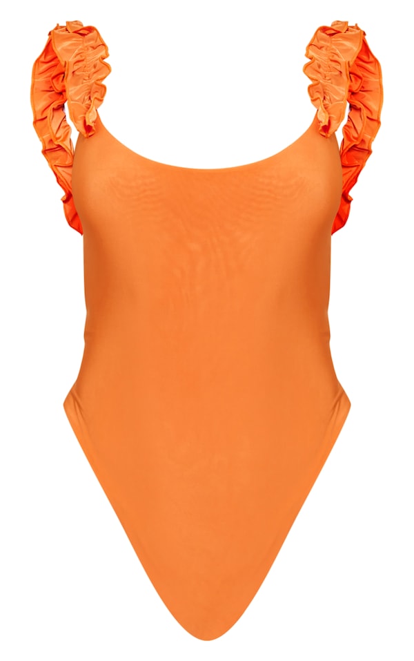 Orange Slinky Ruffle Strap Bodysuit | Tops | PrettyLittleThing USA
