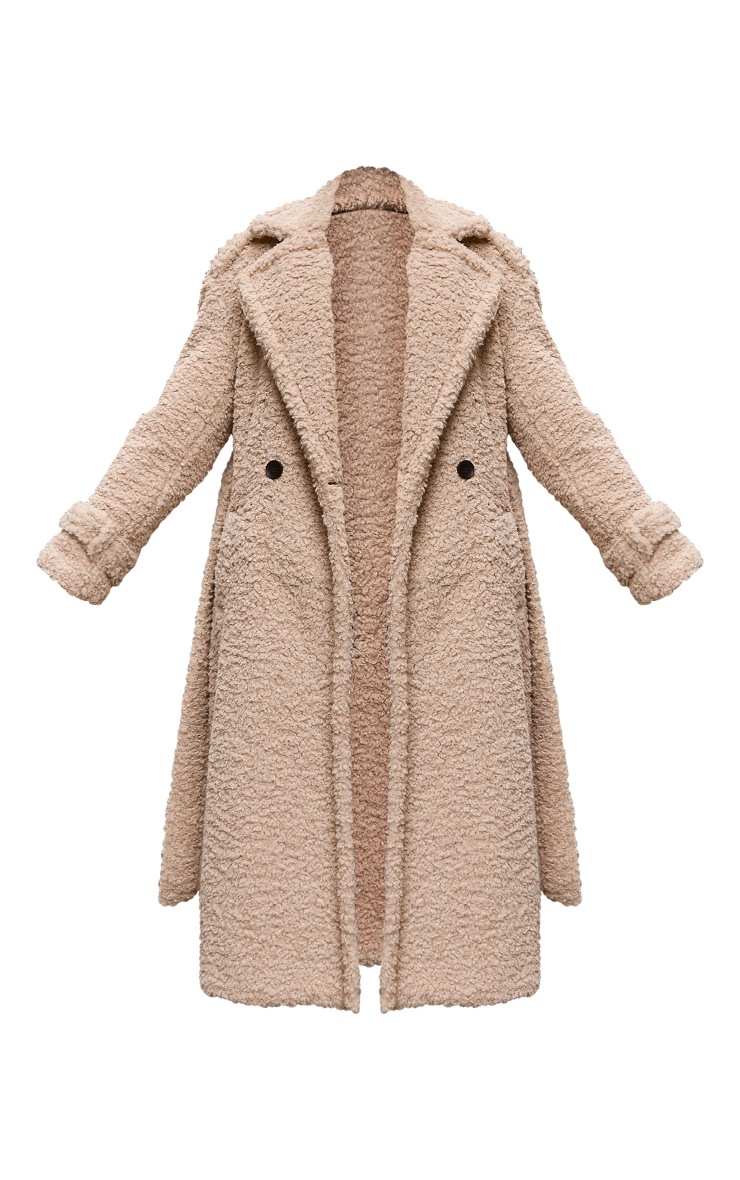 Beige Borg Belted Trench Coat | Outerwear | PrettyLittleThing USA