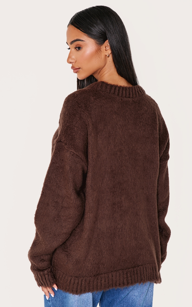 Petite Chocolate Fluffy Knit Oversized Jumper | Petite | PLT
