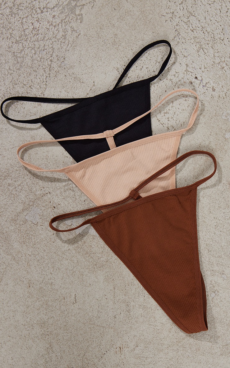 Lot multicolore de 3 strings tanga sans coutures maille côtelée ...