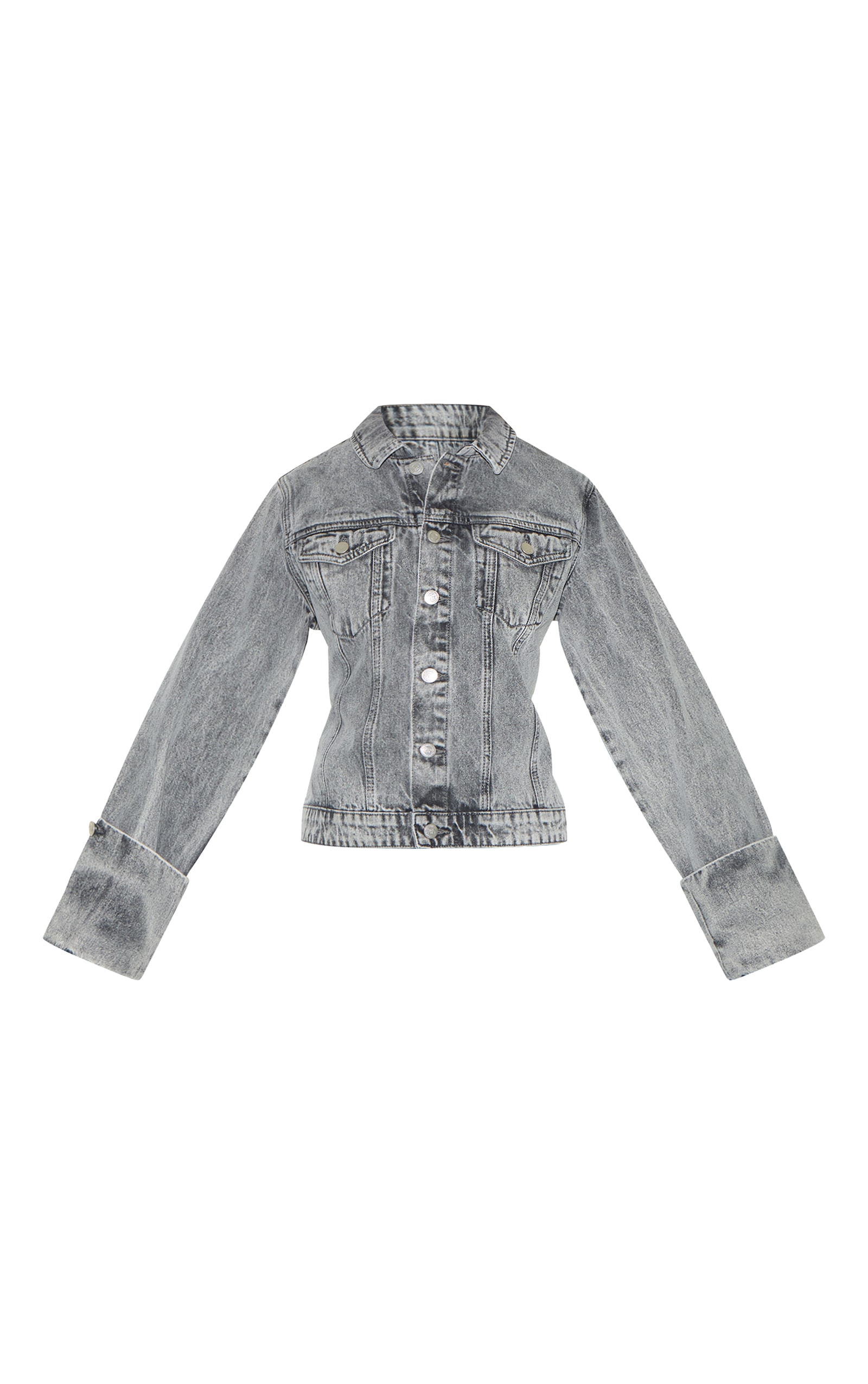 Ice Grey Turn Up Cuff Cinched Back Denim Jacket | Denim ...
