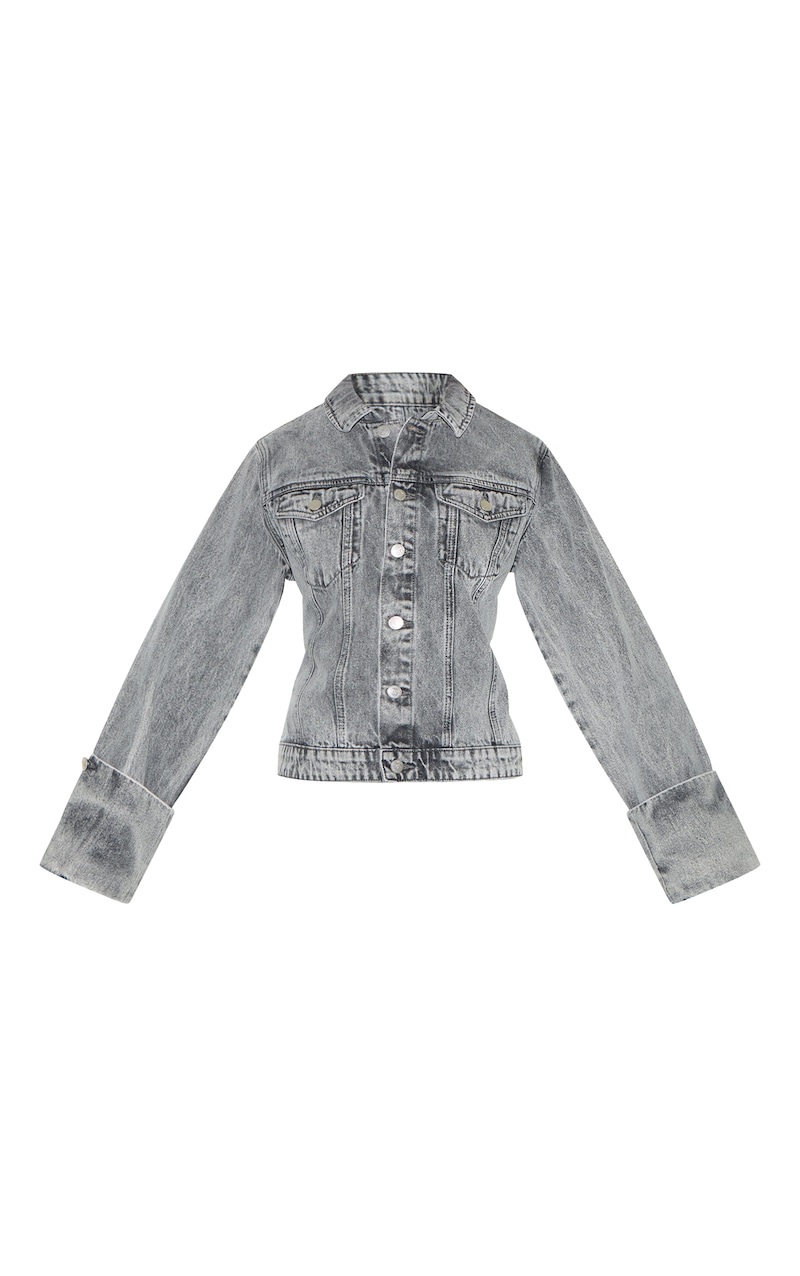 Ice Grey Turn Up Cuff Cinched Back Denim Jacket | Denim ...
