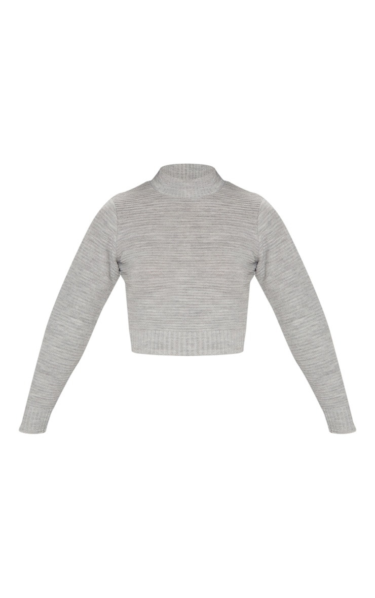 Grey Ribbed Cropped Knitted Sweater | Jumpers | PrettyLittleThing UAE