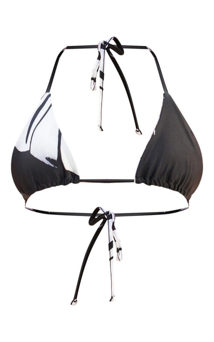 Monochrome Leaf Print Triangle Bikini Top Prettylittlething Usa