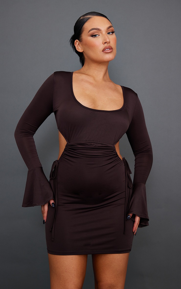 Chocolate Cut Out Flare Sleeve Bodycon Dress | Dresses | PLT