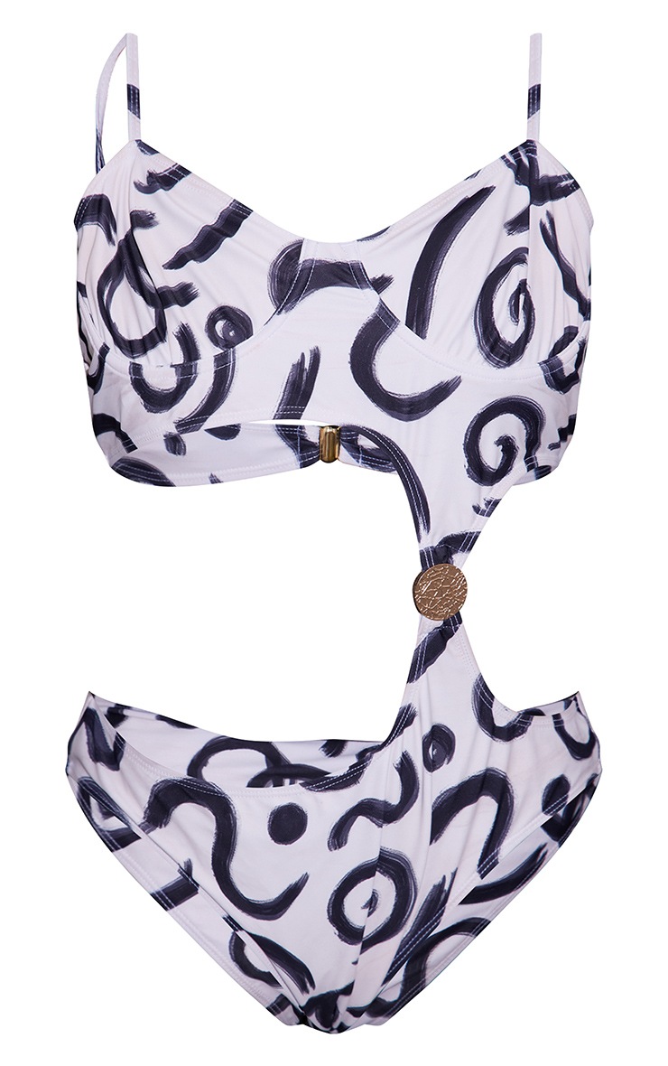 Monochrome Swirl Print Underwired Cut Out Swimsuit | Swimwear ...