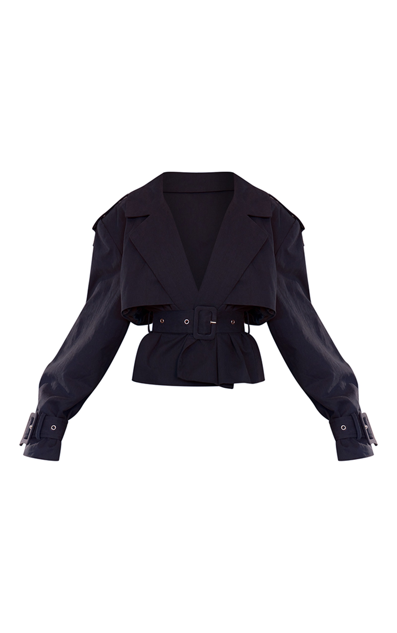 PLT Label Navy Belt Detail Cropped Trench Coat | Outerwear ...