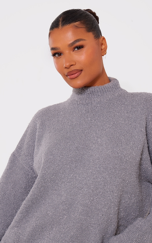 Ash Grey Bobble Knitted High Neck Sweater | Knitwear ...