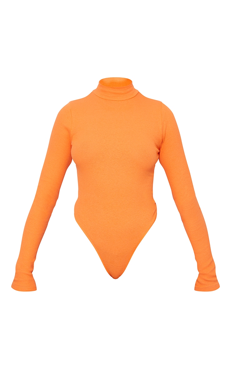Basic Hot Orange Rib High Neck Bodysuit | PrettyLittleThing USA
