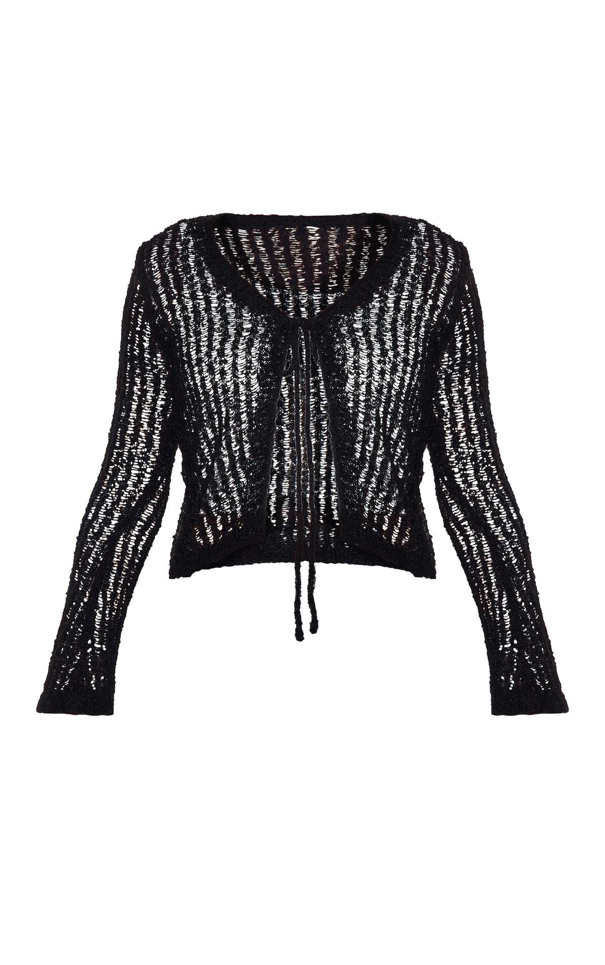 Black Ladder Knit Sheer Cropped Tie Front Top | Knitwear ...