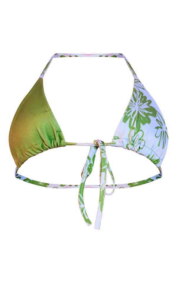 Green Flower Contrast Triangle Bikini Top | Swimwear | PLT