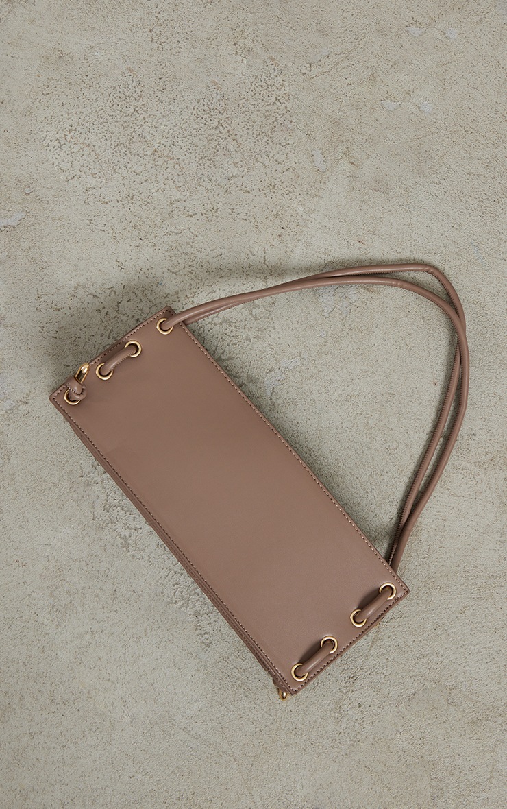 Taupe Lace Up Detail Rectangular Shoulder Bag | PrettyLittleThing