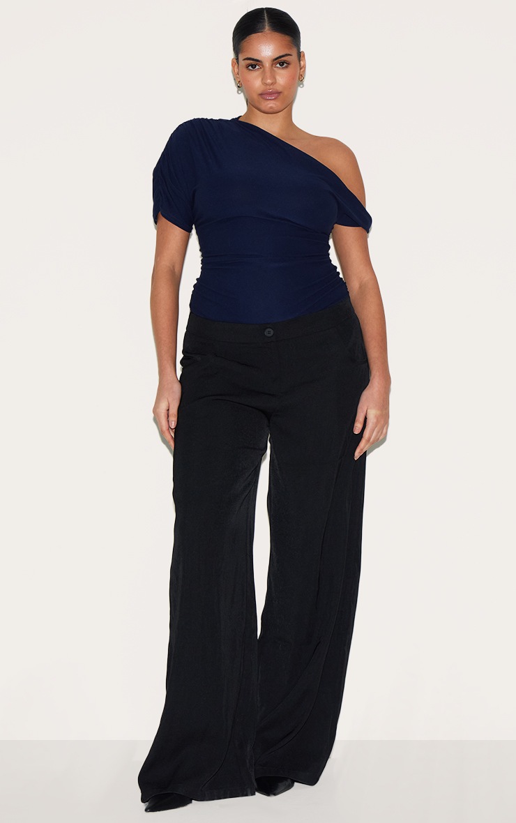 Plus Navy Soft Touch Twist Detail Bodysuit | Plus Size | PrettyLittleThing