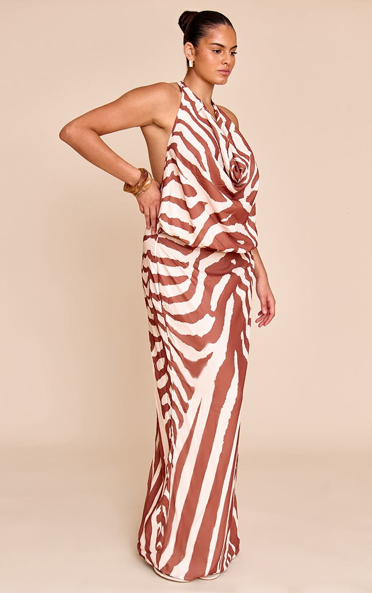 Plus Tan Zebra Abstract Chiffon Maxi Dress | Plus Size ...