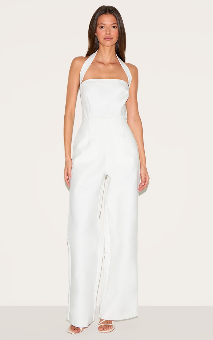 Cream Premium Woven Halter Neck Wide Leg Jumpsuit | Jumpsuits ...