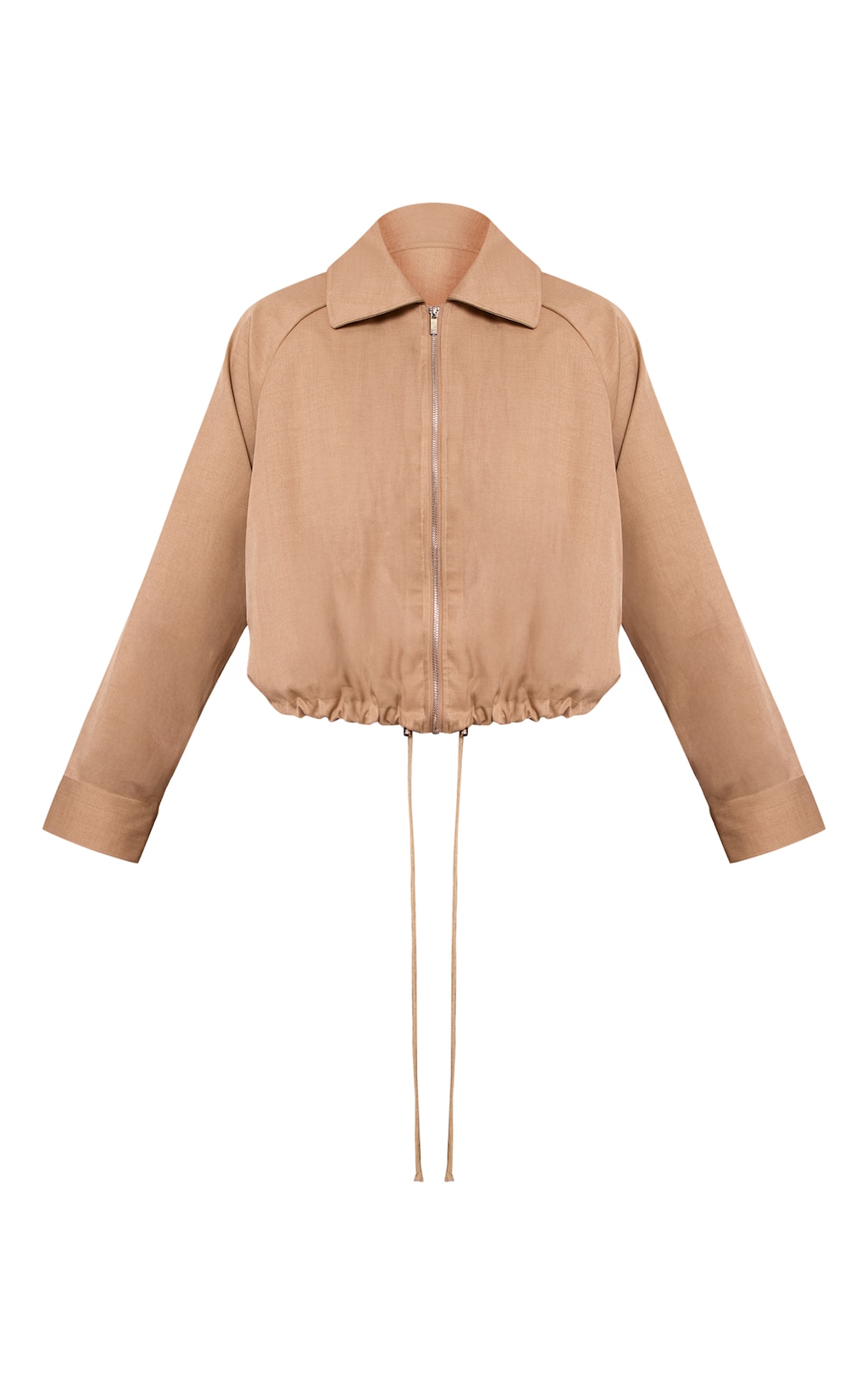 Beige Utility Style Draw Cord Bomber Jacket | Outerwear | PLT