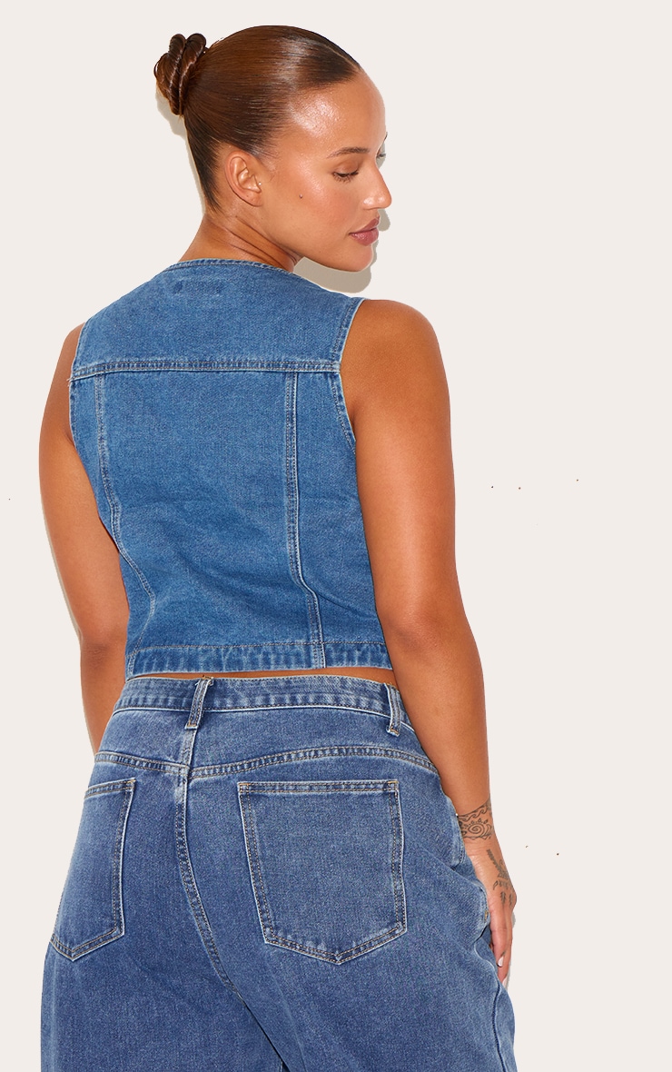 Plus Indigo Blue Wash Halterneck Front Denim Vest | Plus Size | PLT USA