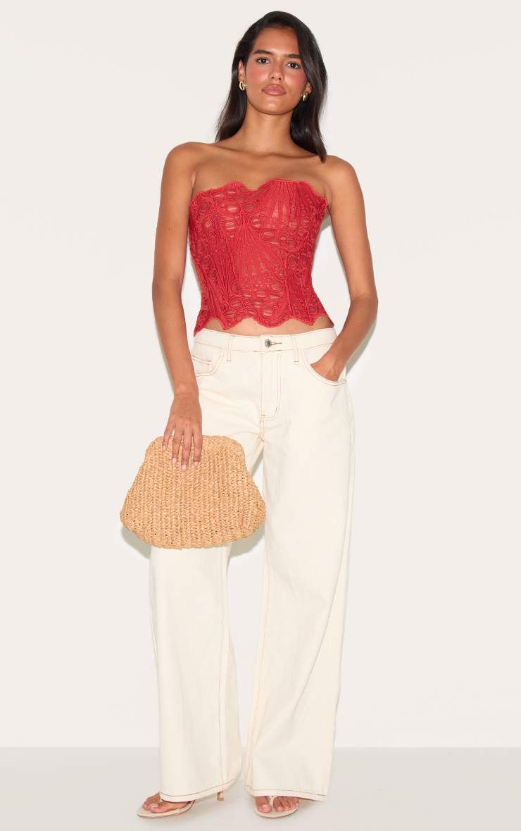 Rust Textured Sheer Floral Lace Corset | Tops | PLT