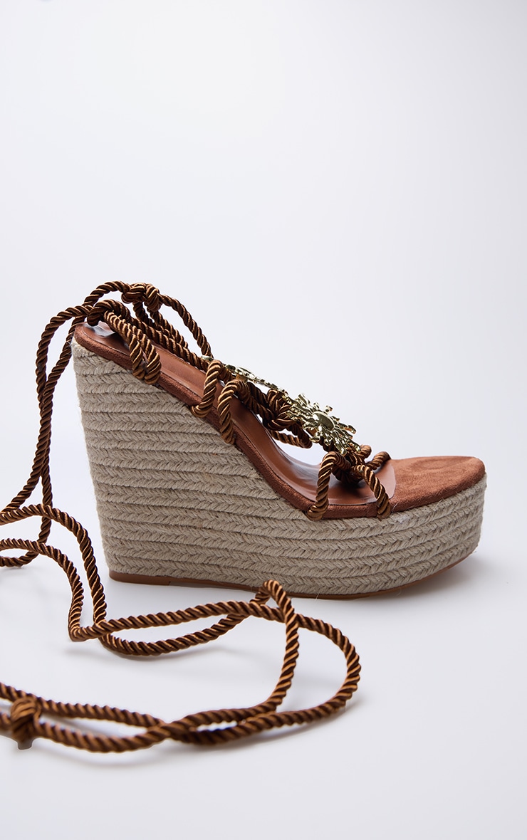 Brown Sun Charm Rope Heeled Espadrille Wedges | Footwear | PLT